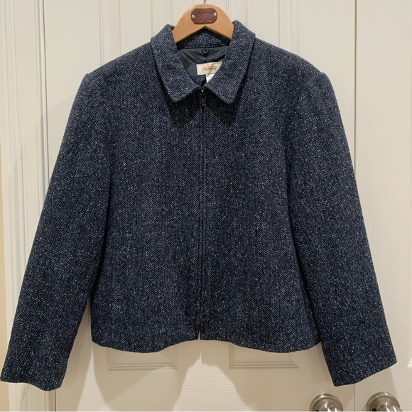 Talbots | Jackets & Coats | Talbots Blue Wool Silk Tweed Herringbone ...
